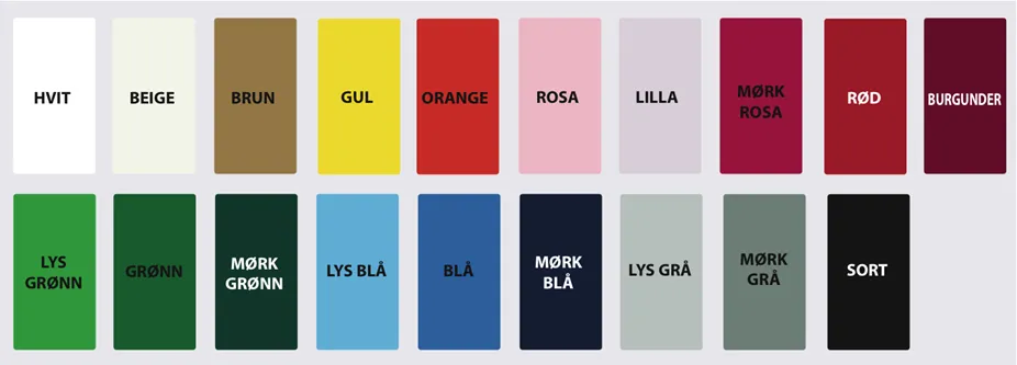Tilgjengelig fargeutvalg